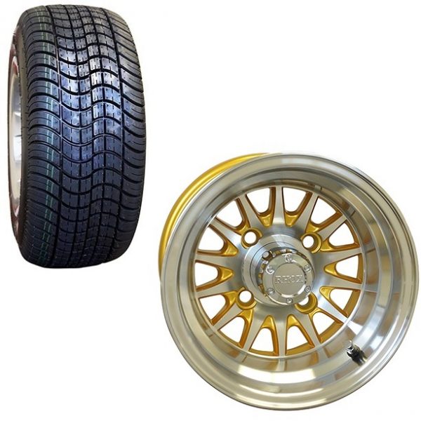 10 Inch Golf Cart Wheel and Street Tire Combo Gold - Wild Side Powersports